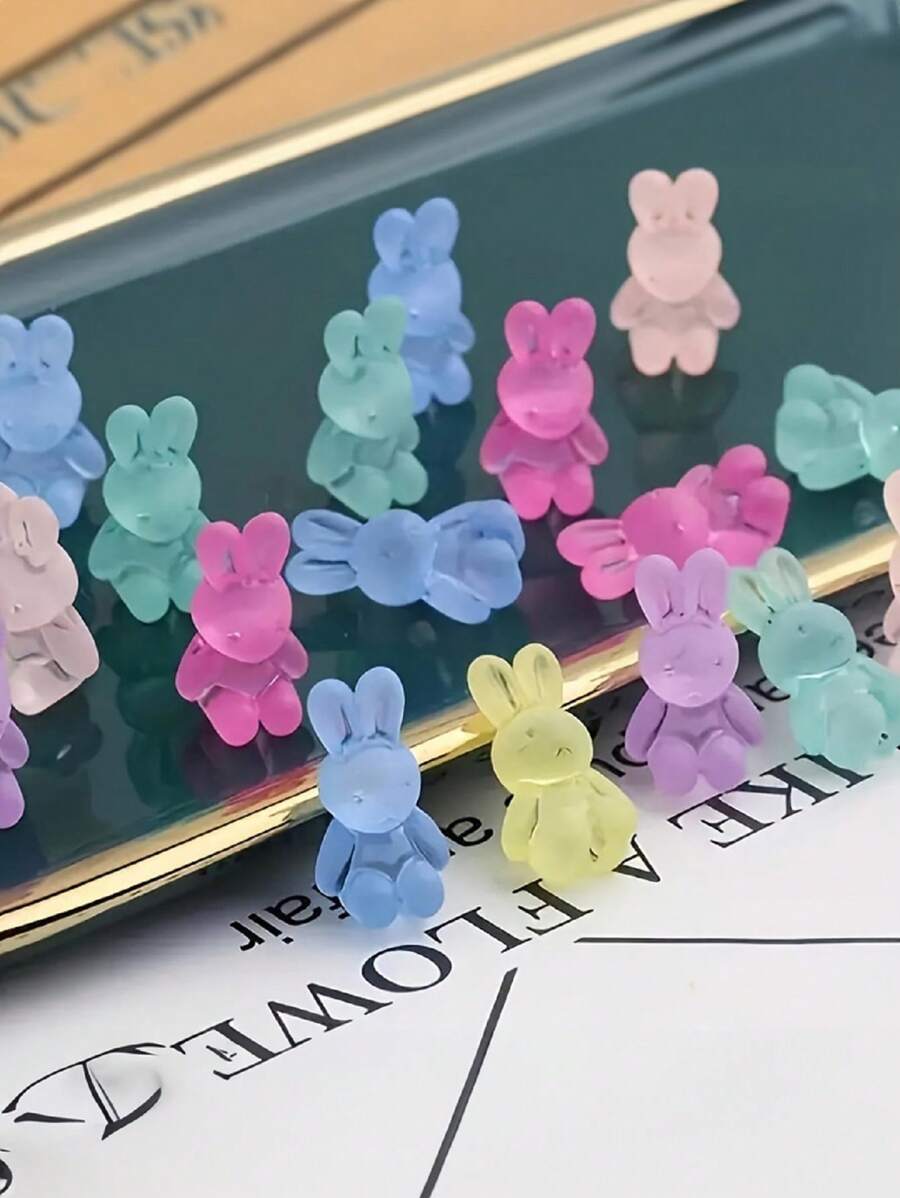 10pcs Frosted Bunny Beads Set, Assorted Colors Straight Hole Rabbit ...