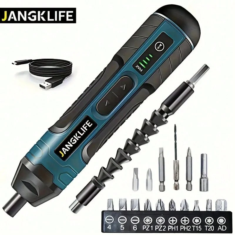 JANGKLIFE Um kit compacto de 21 peças de chave de fenda elétrica com ...