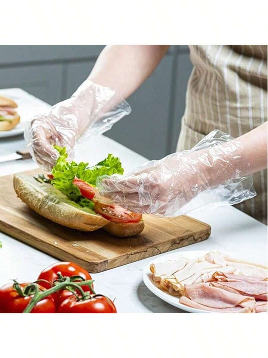 100pcs/Pack Disposable Food Safe Plastic Gloves, One Size Fits All, For ...