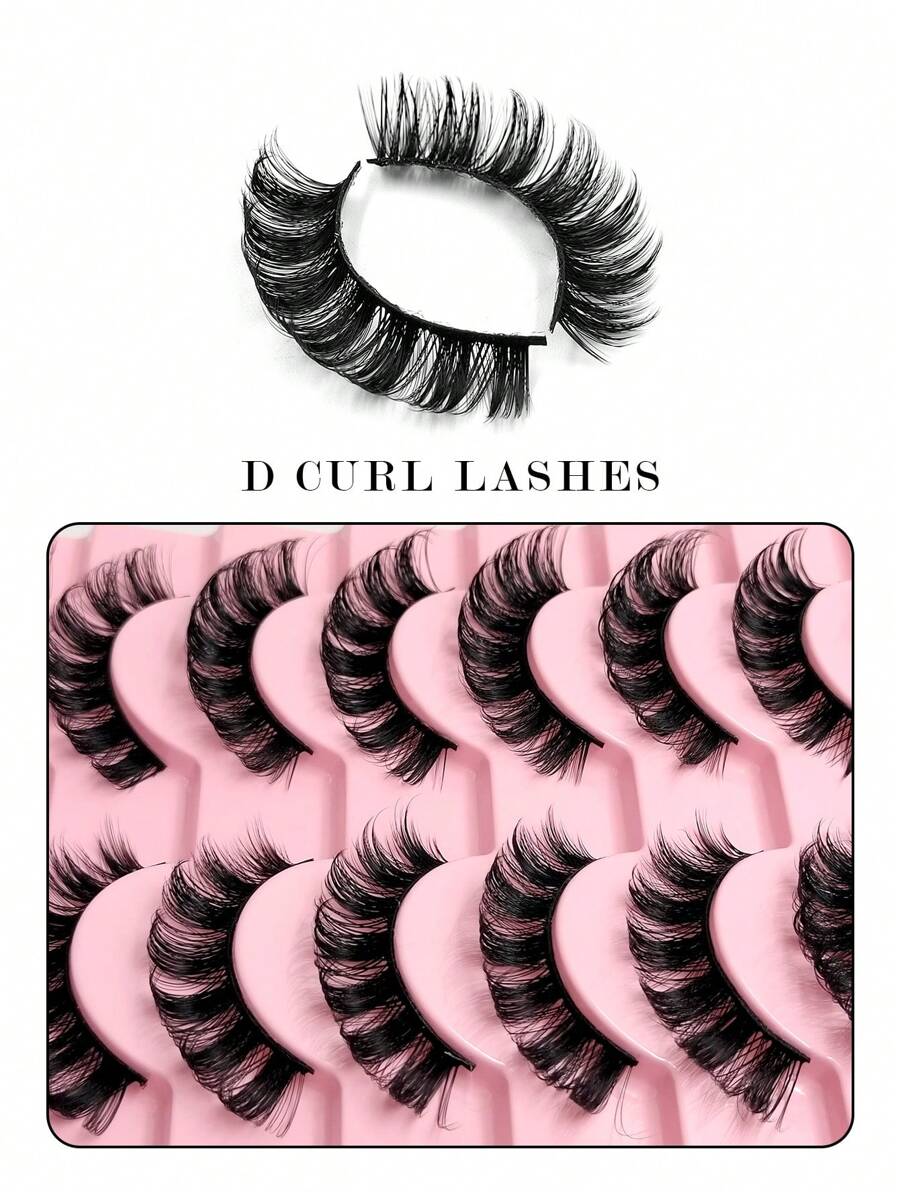 10 Pairs D Curl Full Strip False Eyelashes -Reusable, Lightweight ...
