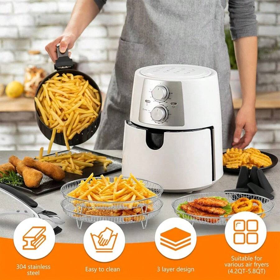 3-Layers Air Fryer Rack Stackable Grilling 304 Stainless Steel Airfryer ...