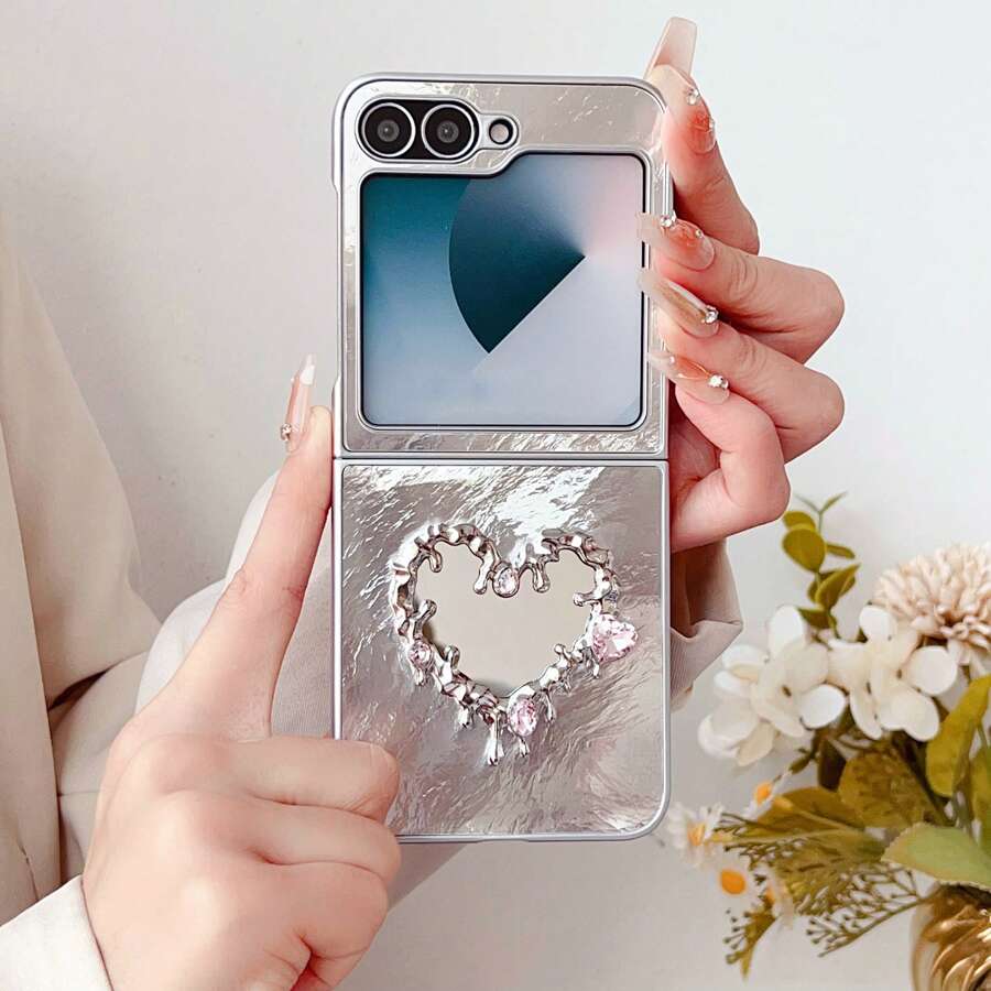 Heart 1pc Glacier Texture Millennium Crystal Jewel Mirror Flip Phone ...