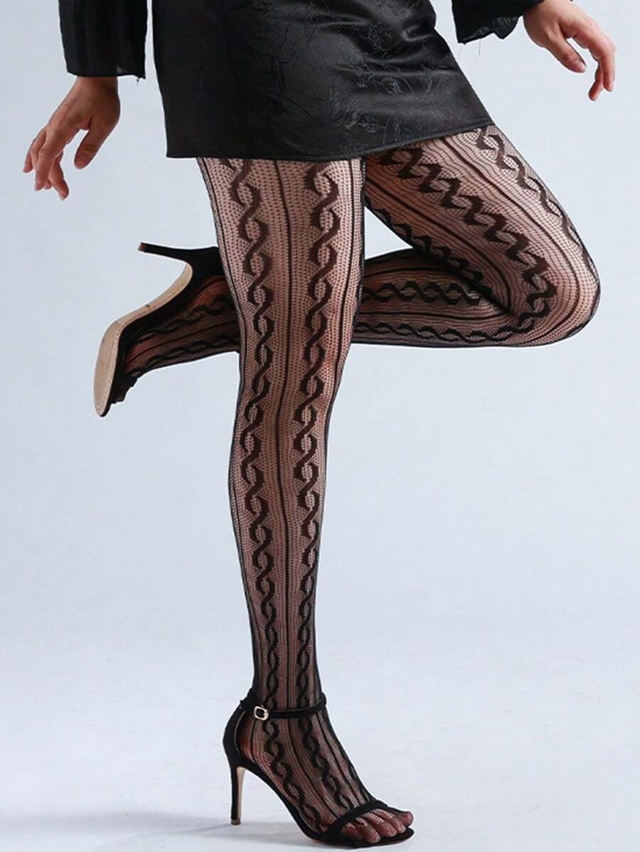 1pc Sheer Black Fishnet Tight Leggings, Lightweight Y2K Style Jacquard ...