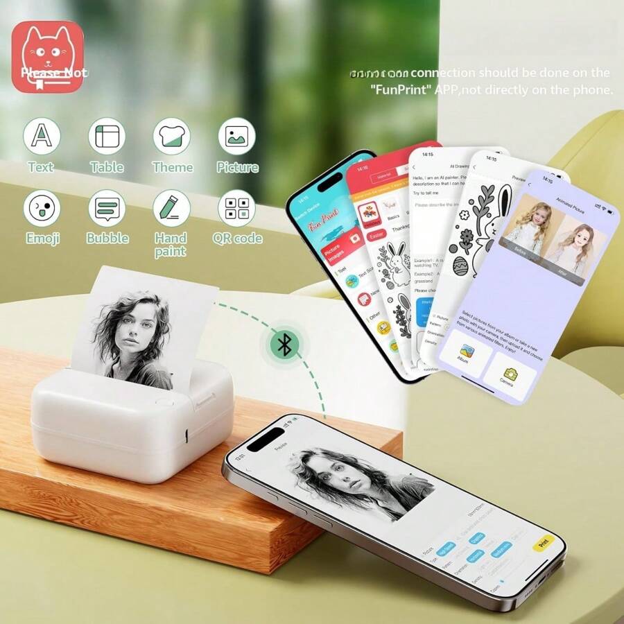 Portable Printer Mini Thermal Printer, Mini Inkless Sticker Printer BT ...