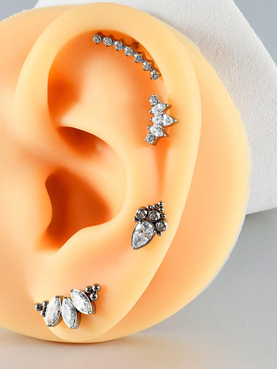 1PC Horse Eye Marquise Zirconia Pave Labret Lip Stud Cartilage Hoops ...