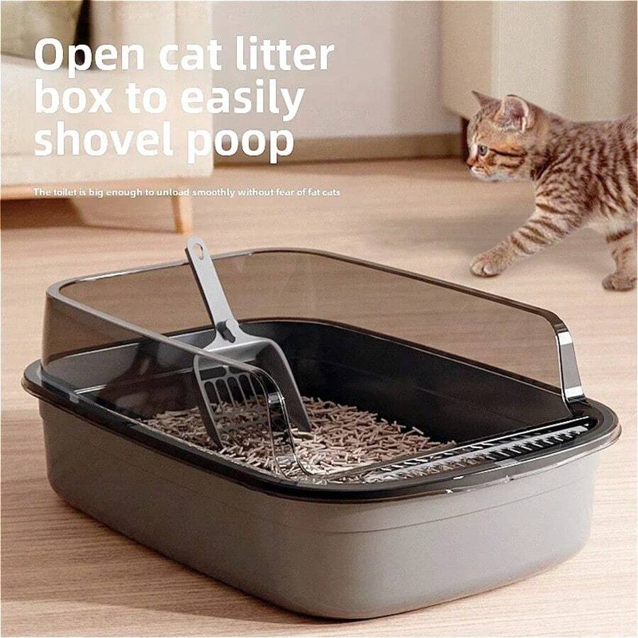 Cat Litter Box Thickening Kitty Sandbox Semi-Enclosed High Side ...