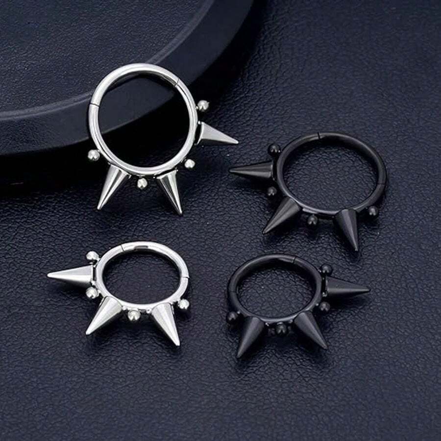 1pc 16G Hinged Clicker 316 Stainless Steel Punk Triple Spike Septum ...
