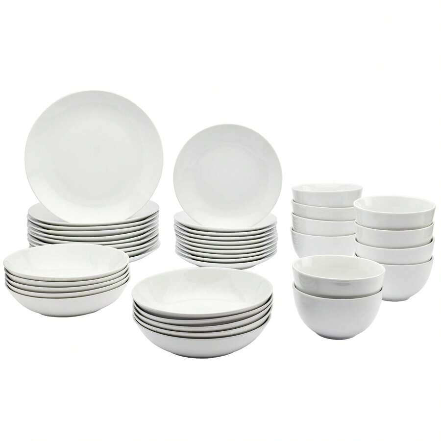 Tabletops Gallery 40 Piece White Catering Dinnerware Set Round Dinner ...