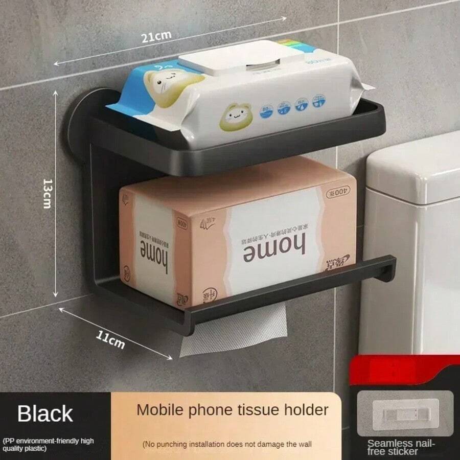 Toilet Paper Holder Stand Wall-Mounted Toilet Paper Dispenser Kitchen Bathroom Storage Rack For ...