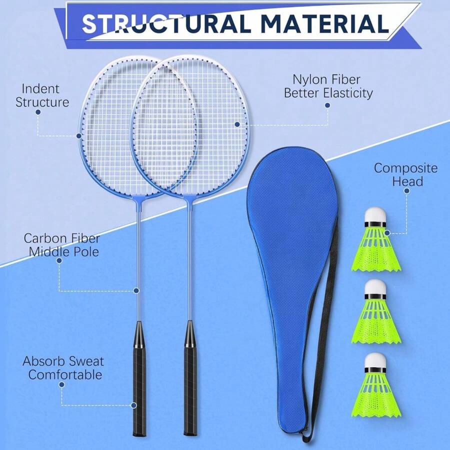 12 Pack Badminton Rackets Set Including Rackets, Nylon Shuttlecocks And ...