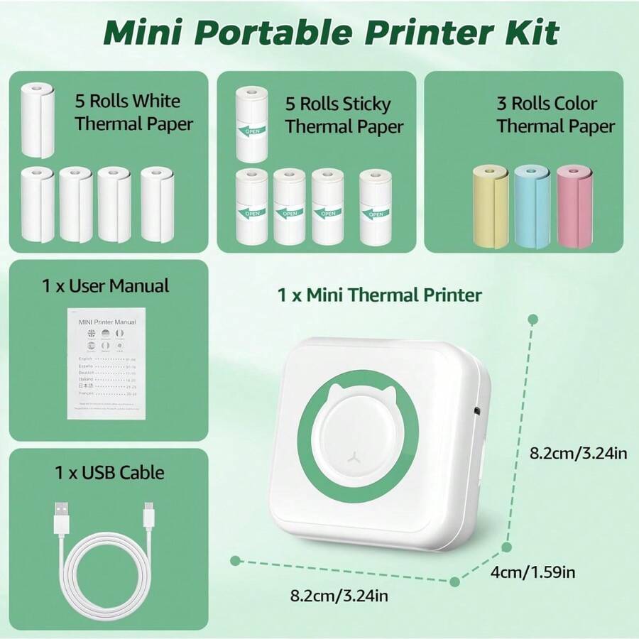 Draagbare printer Mini thermische printer, Mini inktloze stickerprinter ...
