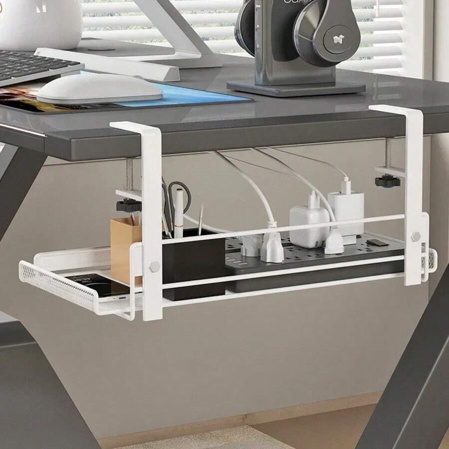 Under Desk Cable Management Tray, No Drill Steel Desk Cable Organizers ...