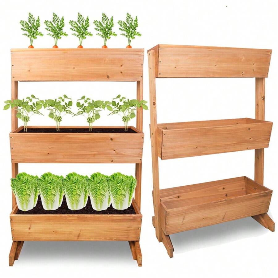 3 Tier Wooden Vertical Raised Garden Bed Vegetable Planter Box Outdoor ...