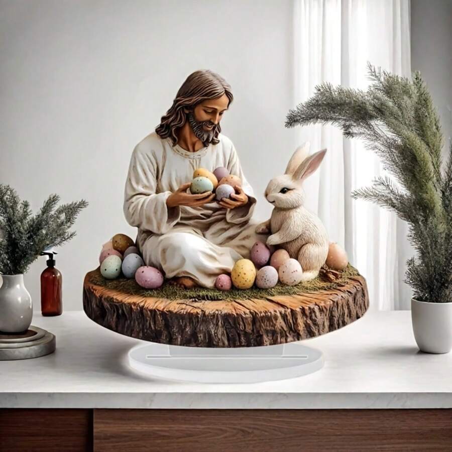 2D Flat Bohemian Style 2D Acrylic Easter Jesus And Bunny Desktop Decor ...