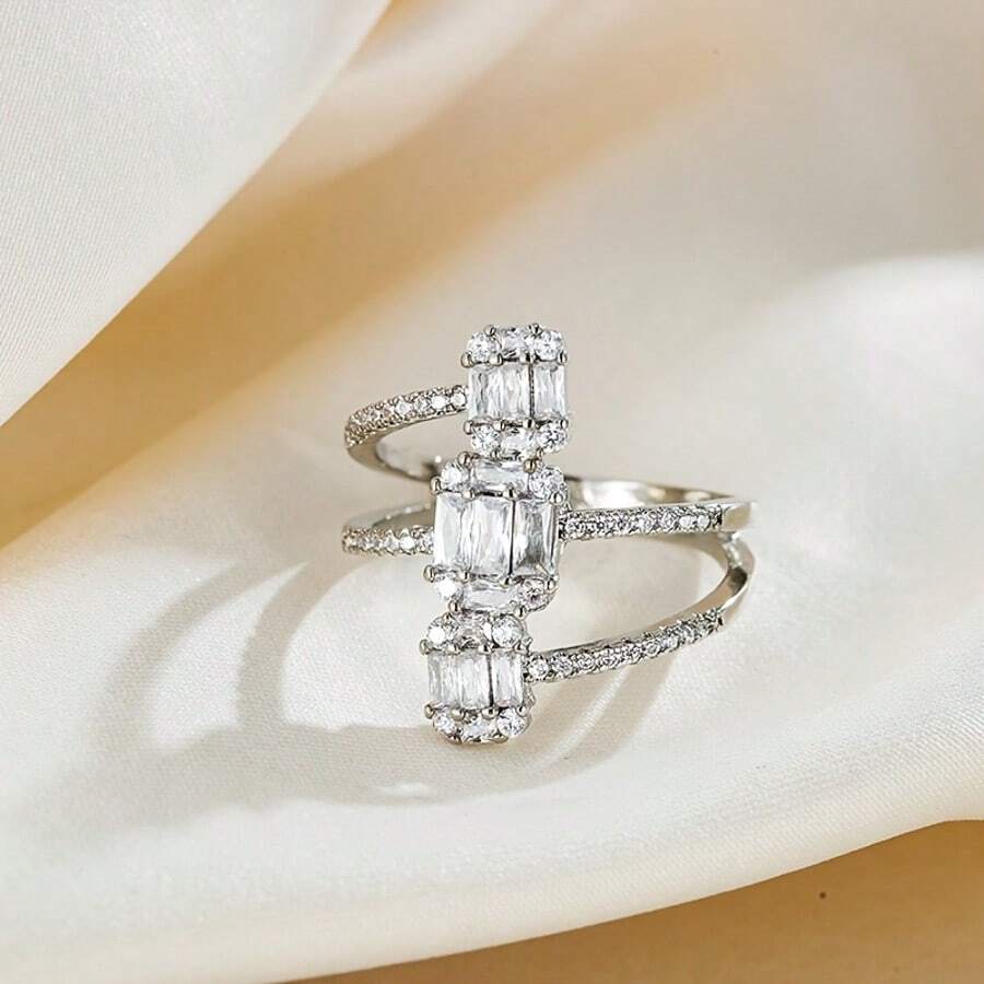 1pc Fashion Micro Inlaid Square Cubic Zirconia Ring, Asymmetrical ...