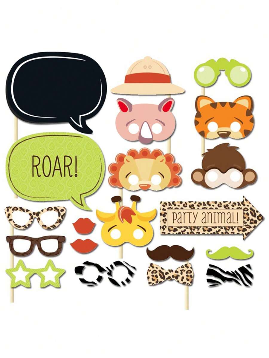 20pcs Fun Jungle Photo Booth Props Animal Photo Booth Props Wild One ...