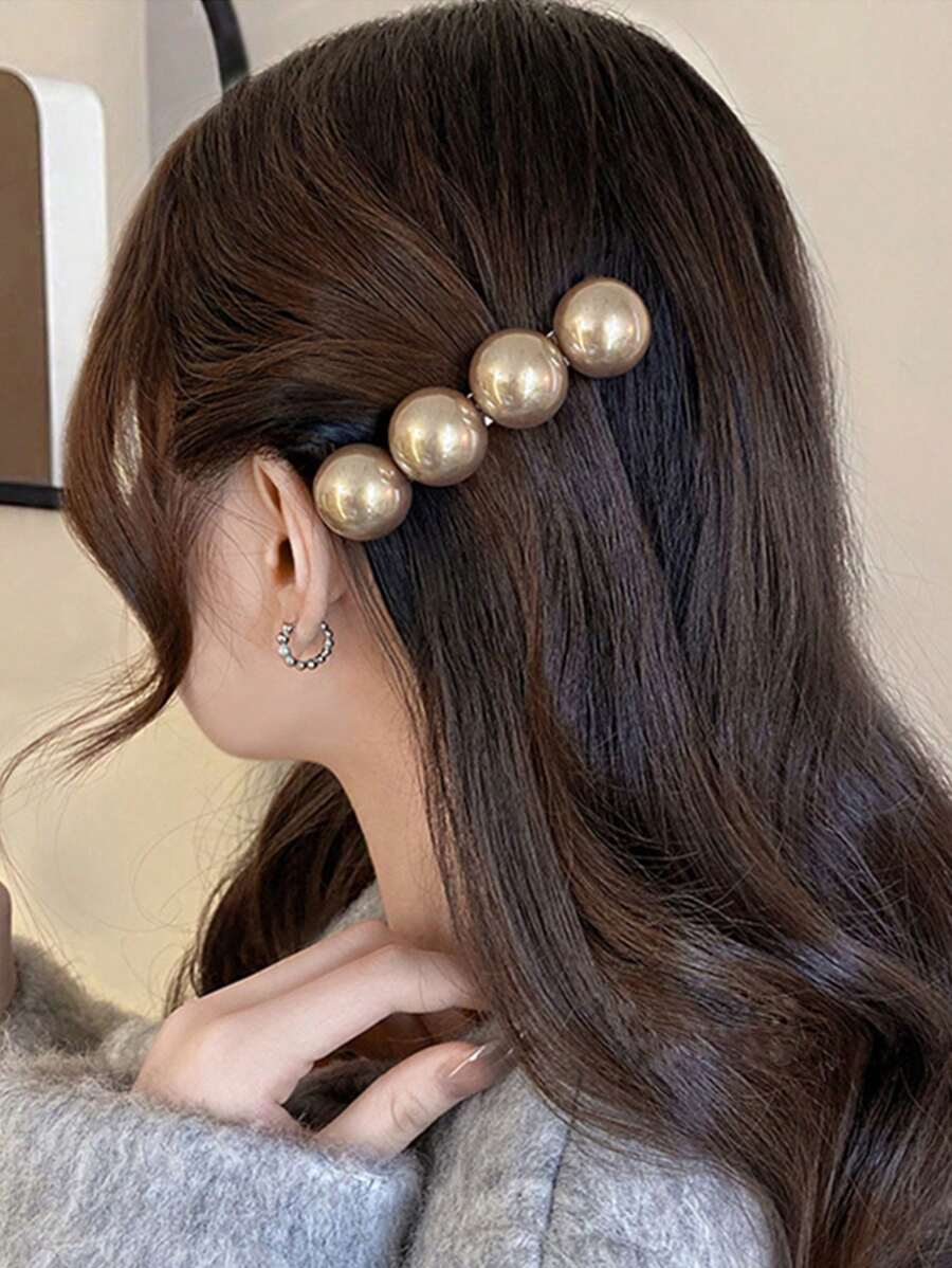 2025 New French Style Big Pearl Hairpin Female Back Of The Head ...