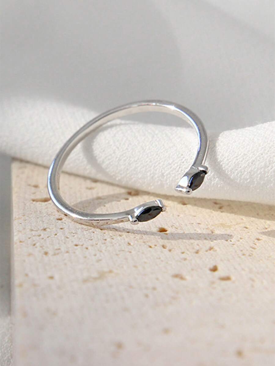 Flyleaf Flyleaf 1 Piece Simple S925 Sterling Silver Delicate Mini Synthetic Black Agate Open ...