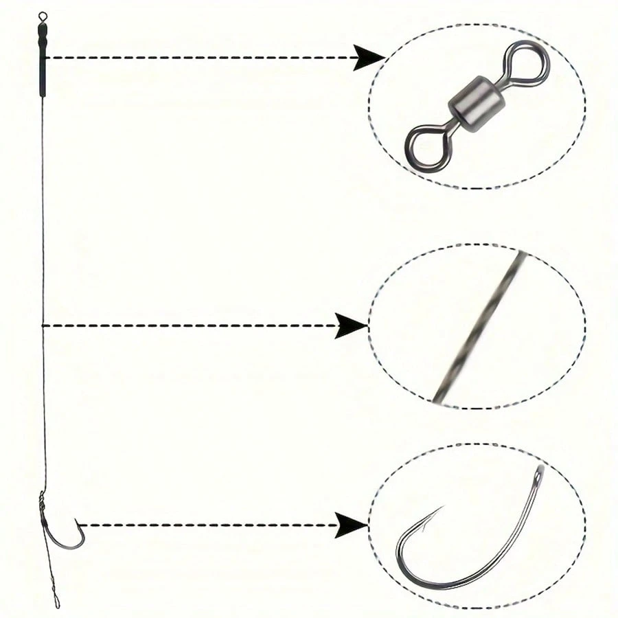 Carp Fishing Hair Rigs Wide Gape Barbed Carp Hooks Anti-Tangle Swivel ...