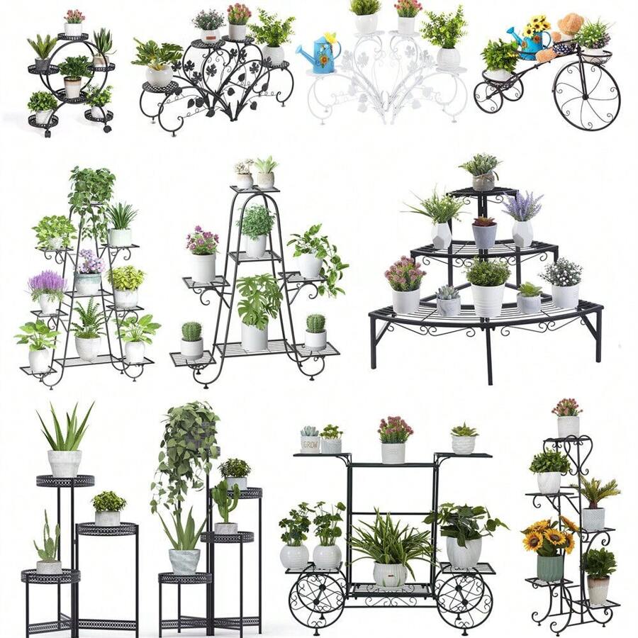 4/5/6/7/8/9 Tiers Metal Plant Stand Flower Rack Potted Holder For ...
