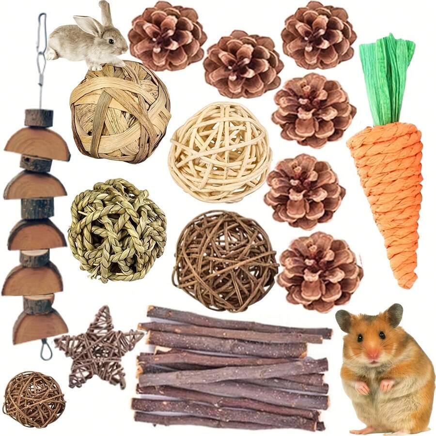 Hamster Chew Toys,24PCS Combined Chew Toys Molar Sticks Apple Branch ...