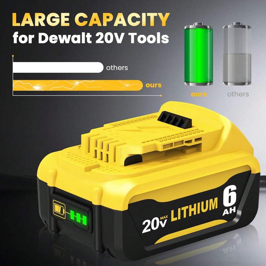 DCB200 6000mAh Replacement For Dewalt 20V Max Battery Compatible With DCB205 DCB206 DCB207 Apply ...