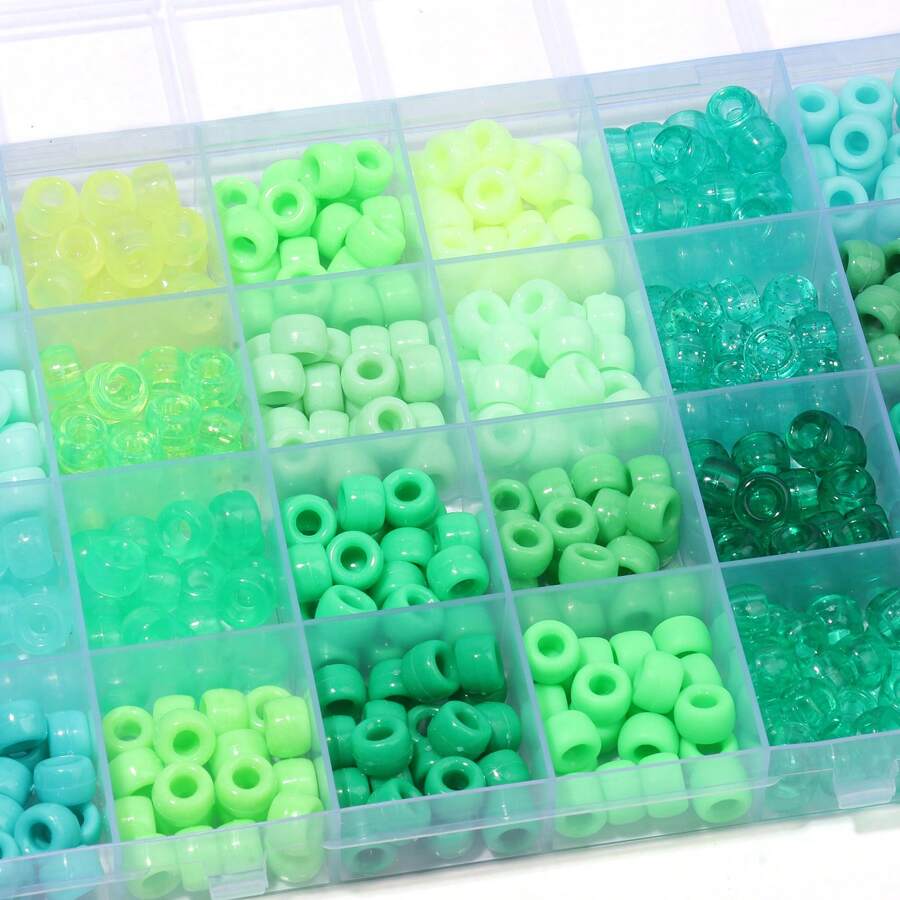 24 Grid 480pcs/Box Green Series Small Pony Acrylic Beads Box Set DIY ...