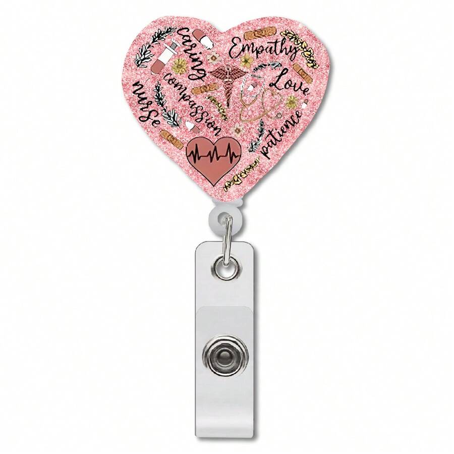 Charming Heart-Shaped Retractable ID Badge Reel With Clip - Durable ...