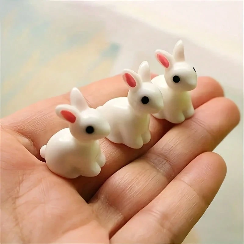 10pcs Mini Resin Easter Bunny Figurine Set - Cute White Rabbits With ...