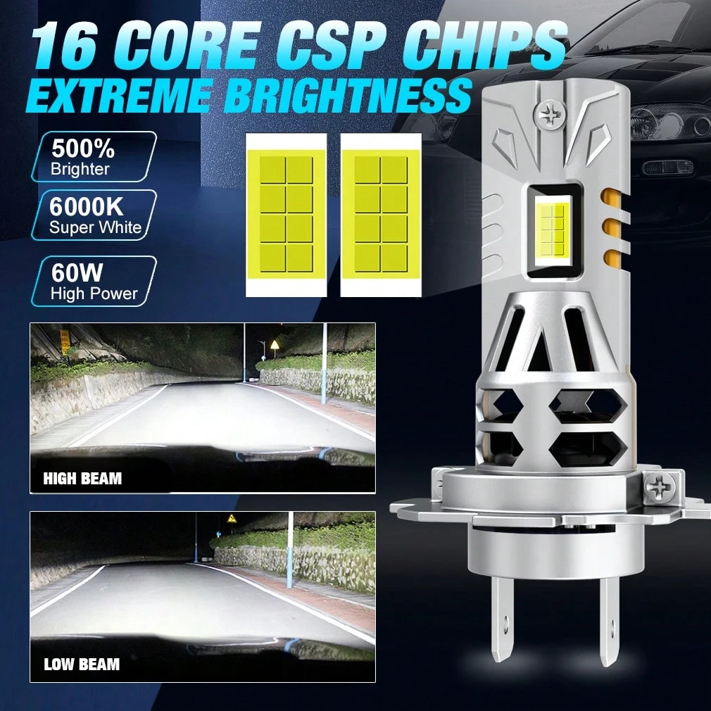 S&D 30000LM H7 LED Headlight Bulb Mini Kit Wireless 16pcs 3570 CSP ...