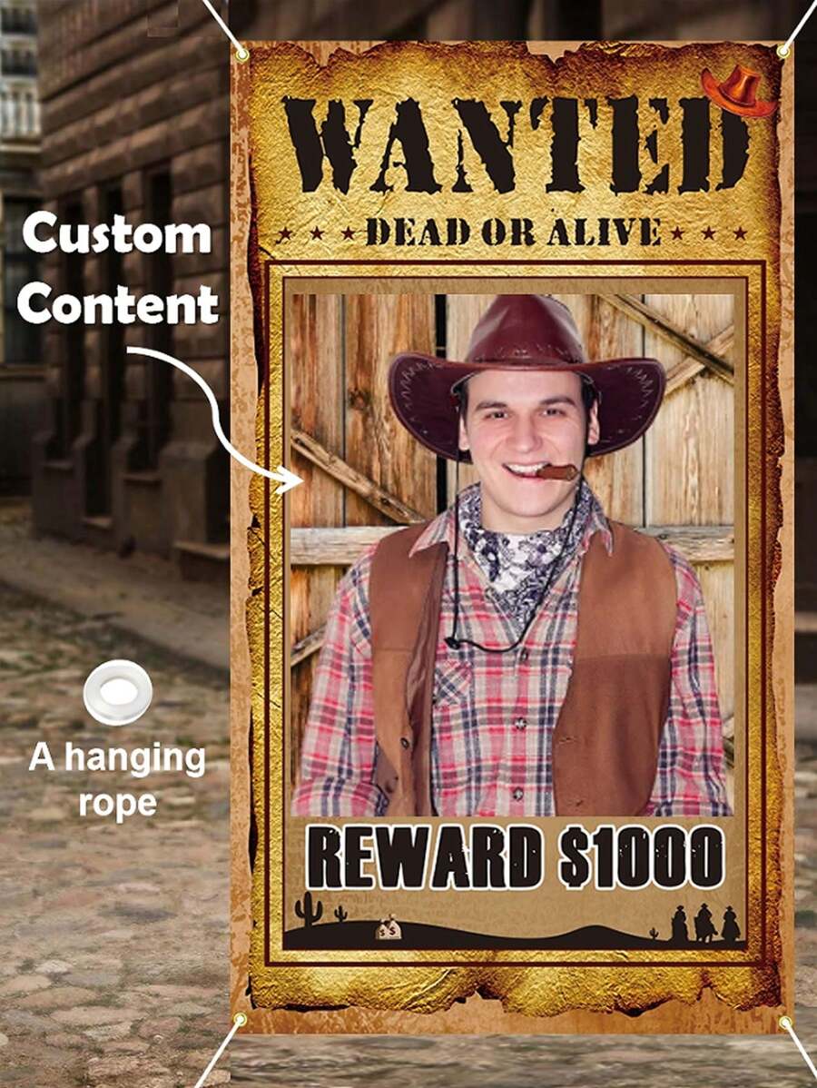 1 Pc [Custom Wanted Banner]Large Cowboy Party Decoration Western Wanted ...