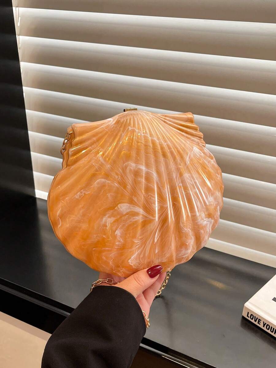 Women's Acrylic Hard Shell Cute Seashape Shoulder Bag, Chain Strap ...