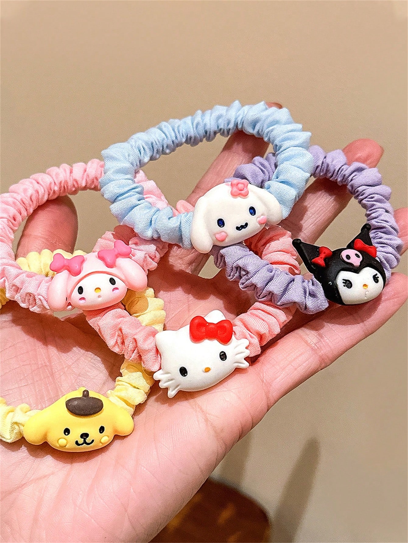 Sanrio 6pcs/Set Sanrio Adorable Hair Scrunchies, Styles Include Kuromi ...