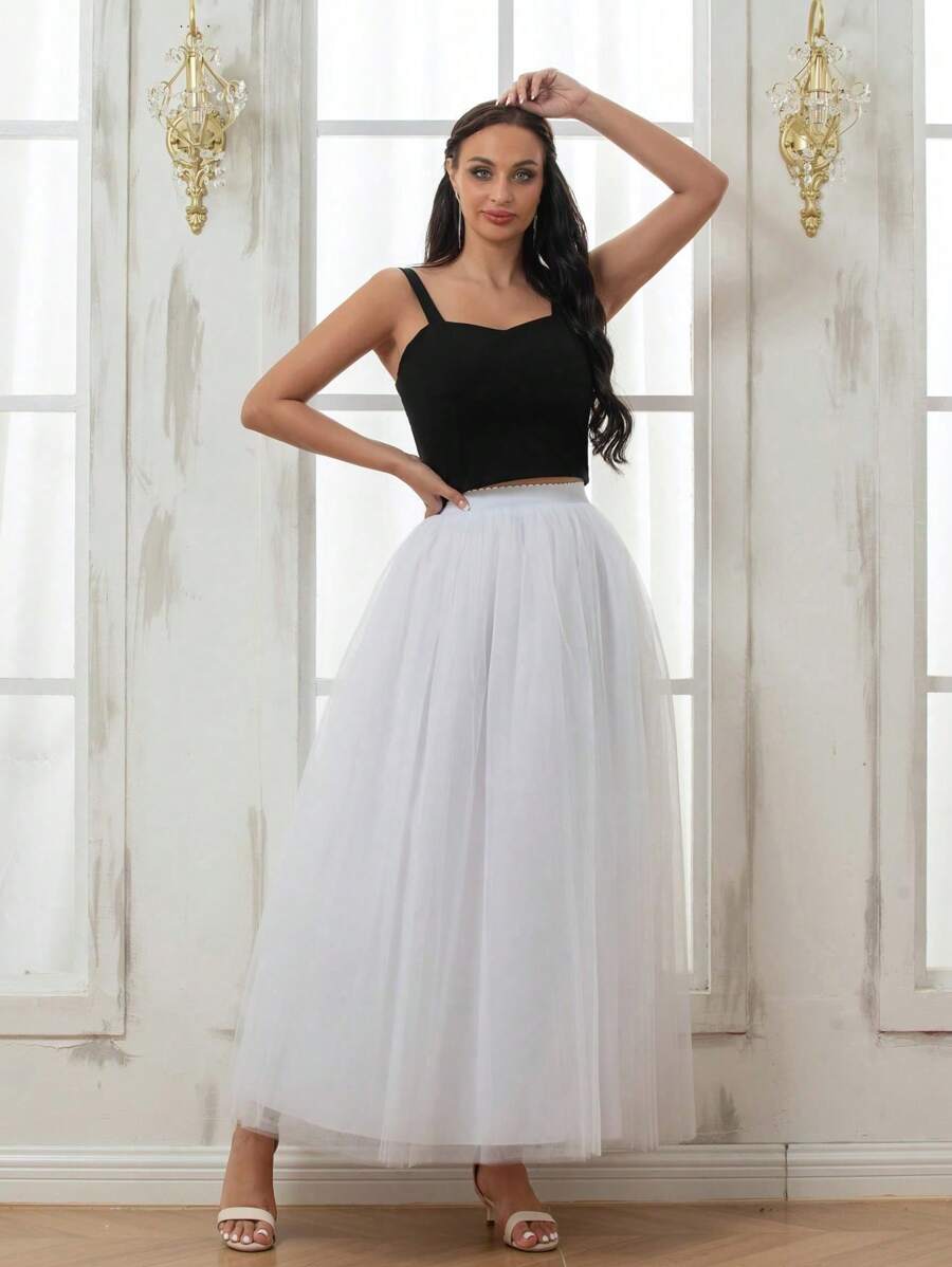 65cm/100cm Versatile Tulle Skirt Petticoat For Women Lolita Soft Long Underskirt Puff Chinese ...