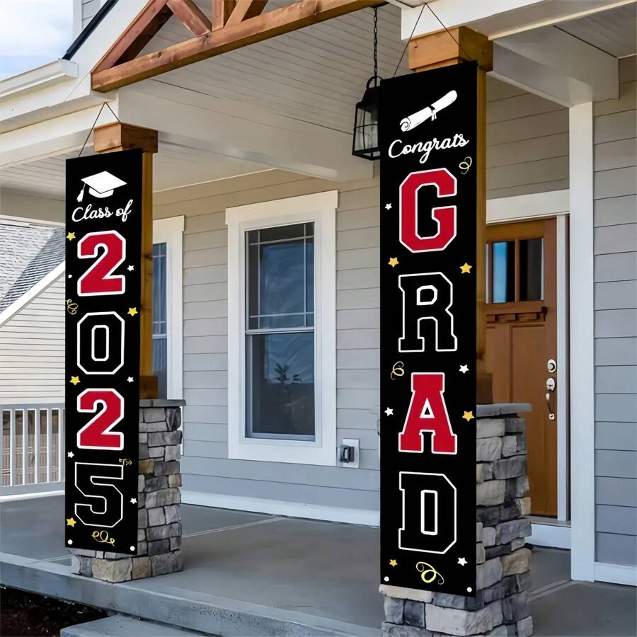 1 Pair Of 2025 Graduation Polyester Banners - Congratulations ...