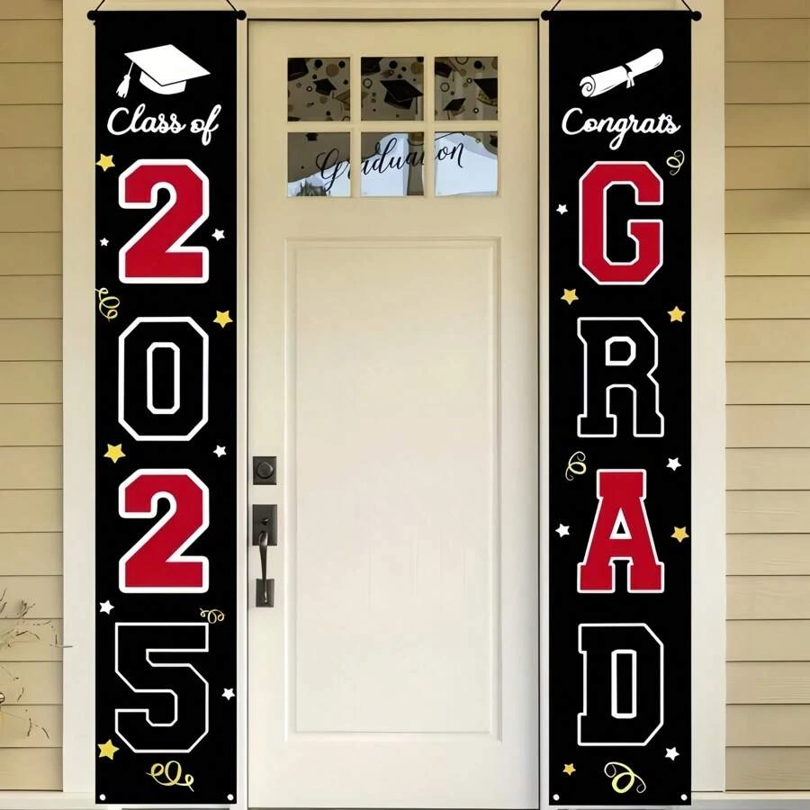 1 Pair Of 2025 Graduation Polyester Banners - Congratulations ...