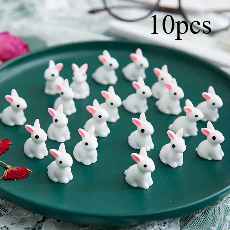 10pcs Mini Resin Easter Bunny Figurine Set - Cute White Rabbits With ...