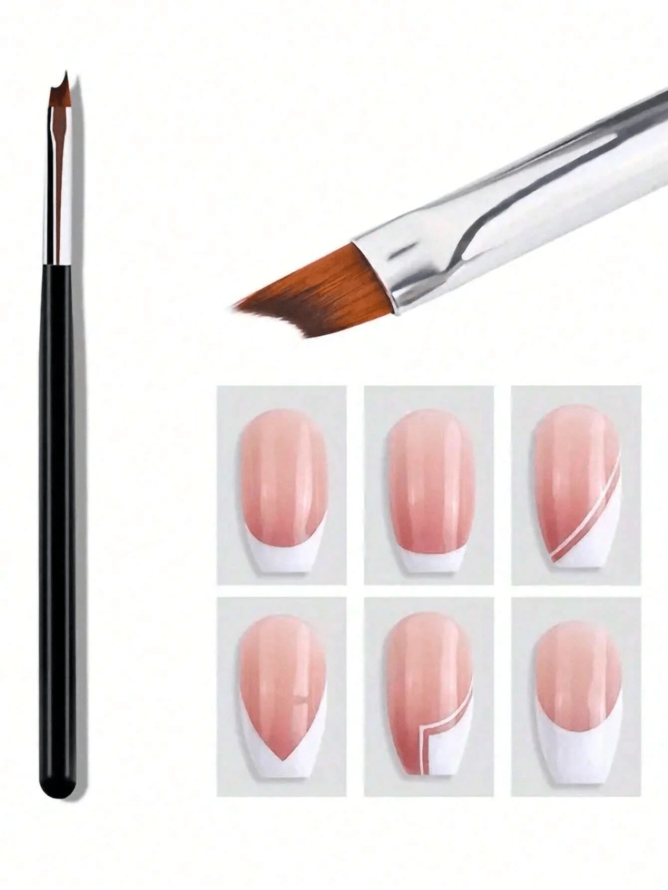 1pc French Manicure Crescent-Shaped Black Handle Slanted Brush, Nail ...