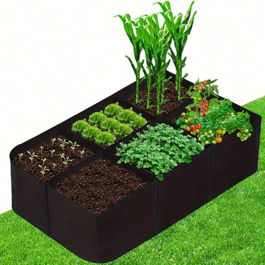 1 Pack Garden Bed, 55 Gallon 6 Grids Plant Grow Bags, 48x24x12inch ...