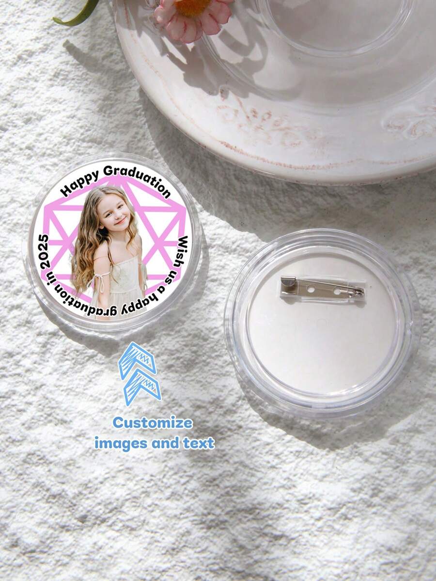 1pc Can Customize Picture Text Transparent Badge Brooches, Graduation ...