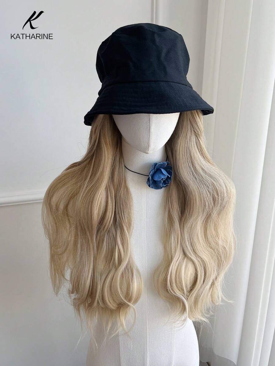 Hat Wigs Cap With Hair Hat Wig Black Wavey Wig Synthetic Hair Women ...