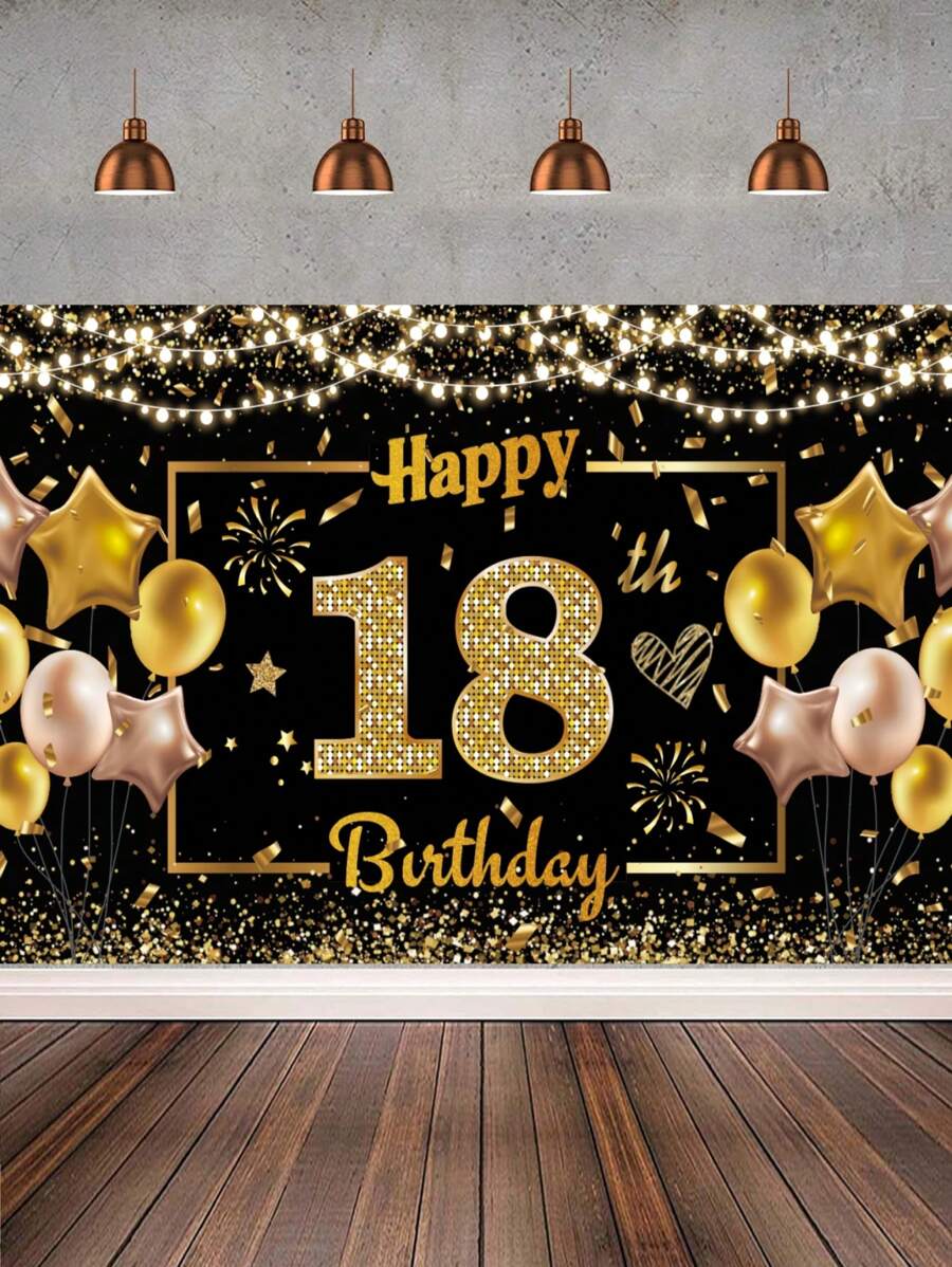 1 Stück 18. Geburtstag schwarzer goldfarbener Hintergrund Ballon Geburtstagsfest Hintergrund ...