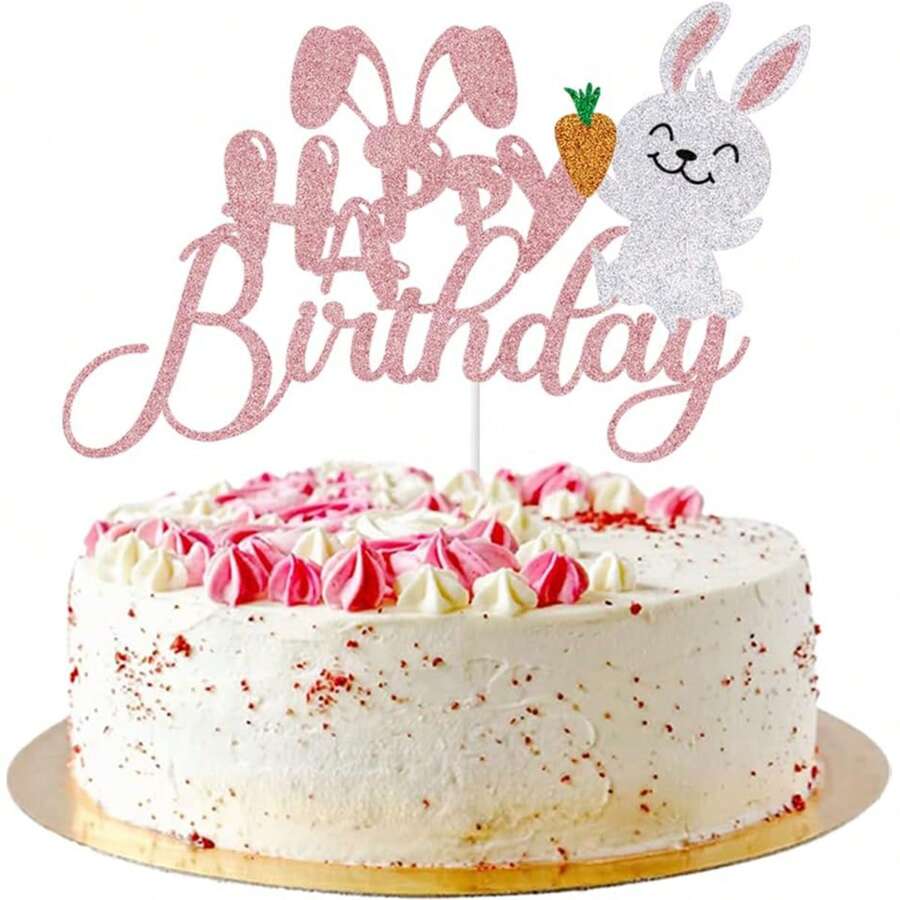 1pc Happy Birthday Easter Bunny Cake Topper Decoration, Easter Bunny ...