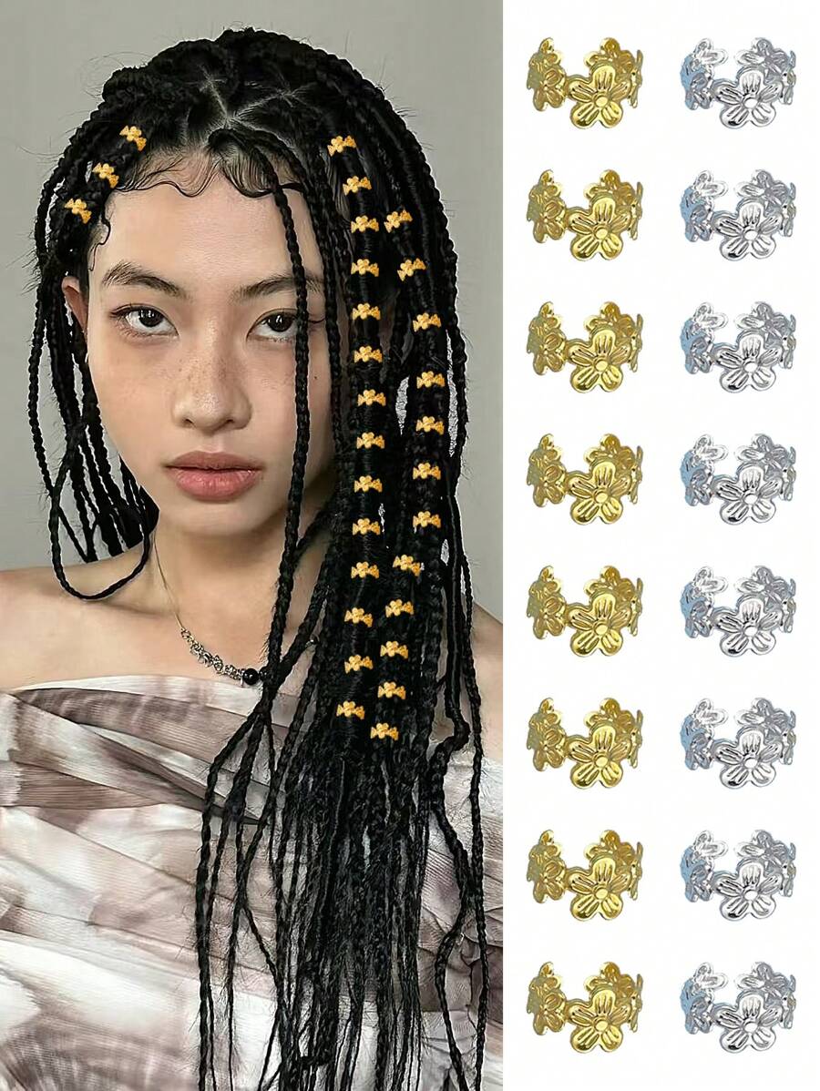 50pcs/Set Open Flower Braid Hair Rings, DIY Braiding Hair Accessories ...