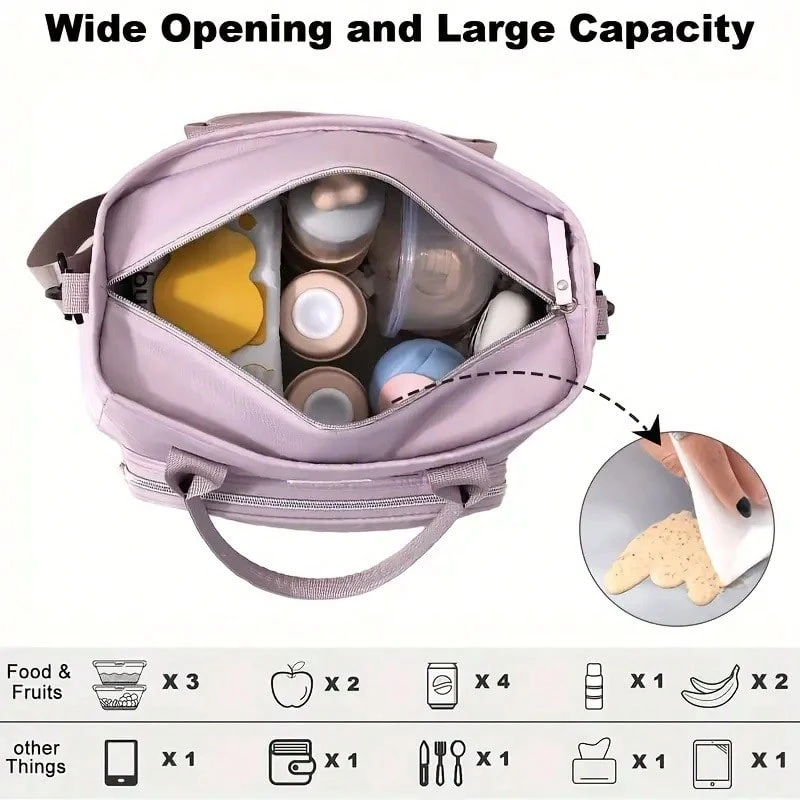 Large Insulated Lunch Bag Cooler Hand Washable Polyester Lunch Box With ...