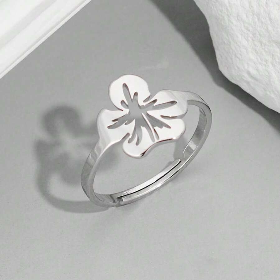1 Pair Of Stainless Steel Korean Cute Flower Ring, Flower Ring Party ...
