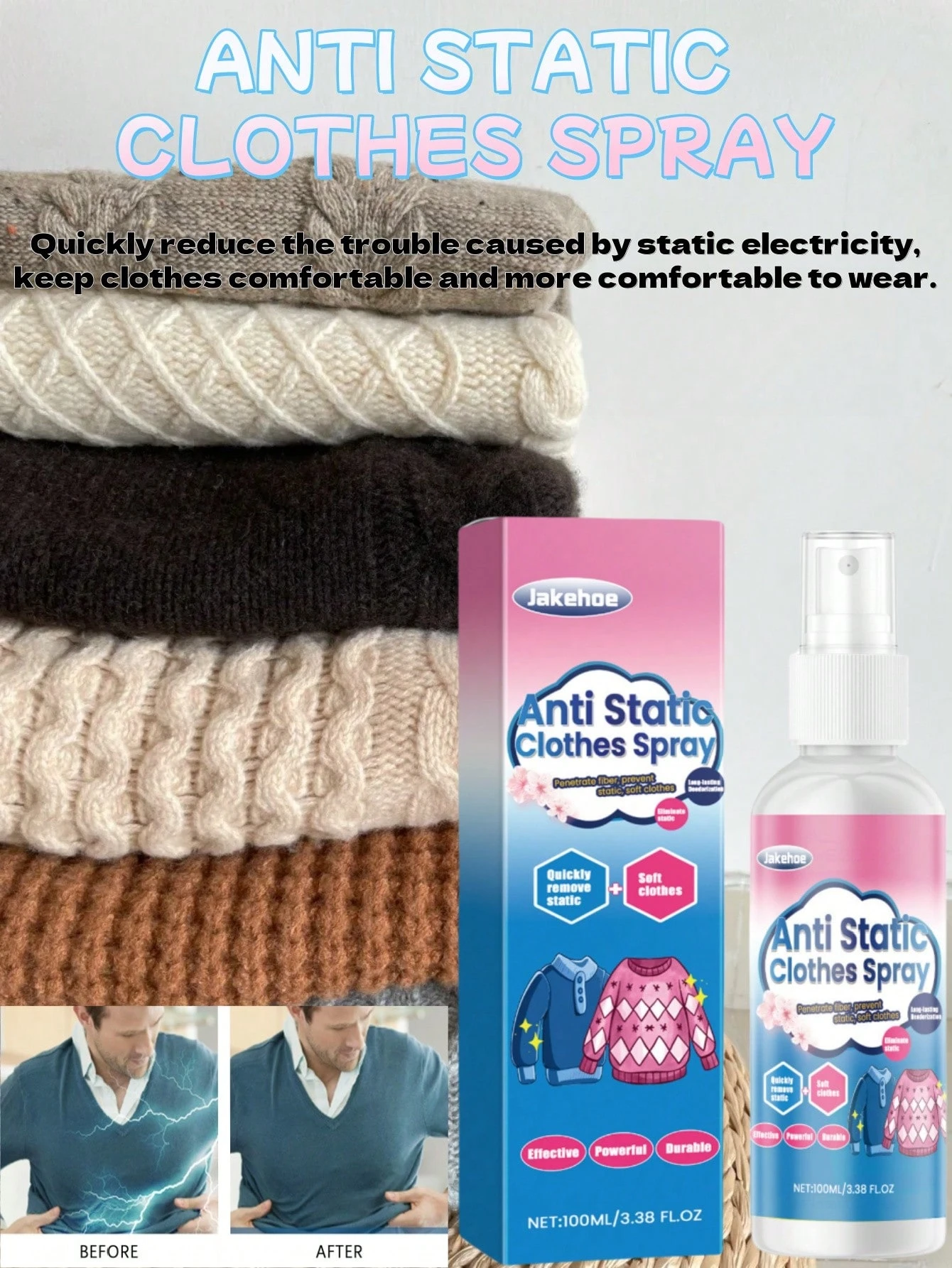 1 pieza/100ml Spray antiarrugas antiestático, suaviza y alisa la ropa ...