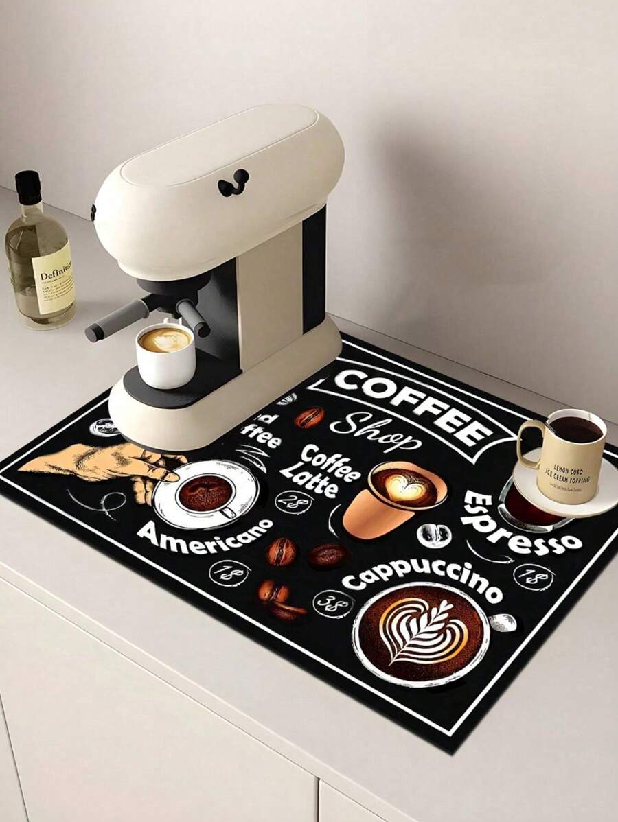 1pc Coffee Time Print Waterproof Mat, Absorbent Non-Slip Tabletop ...