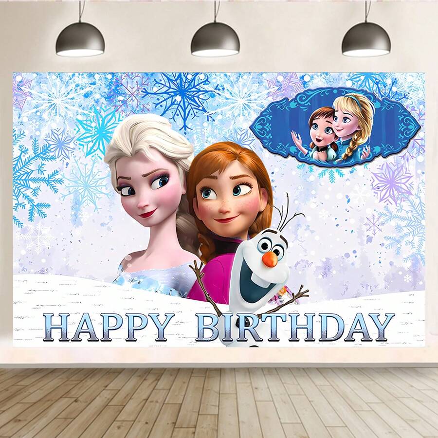 Disney Authorized 1PC Frozen Birthday Theme Party Decoration Backdrops ...