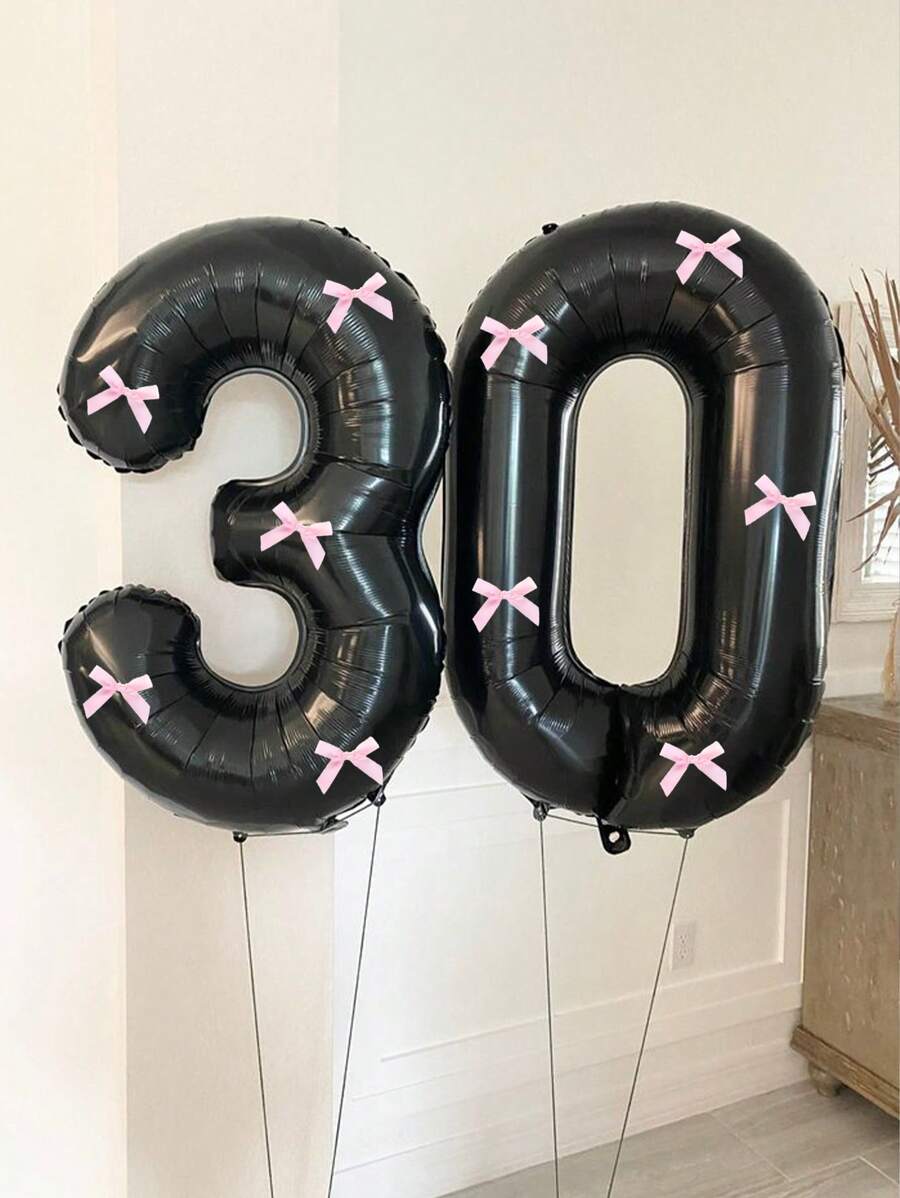 10pcs Pink Bow & 1pc 40-Inch Black Huge Number Helium Foil Balloons ...